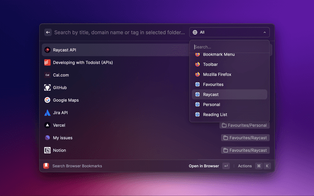 Raycast Store: Browser Bookmarks