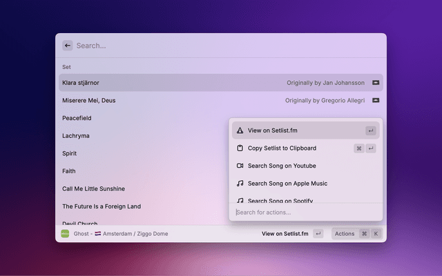 Raycast Store: setlist.fm
