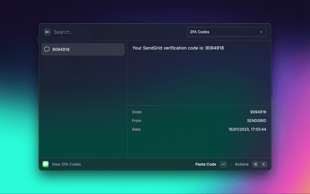 Raycast Store: iMessage 2FA