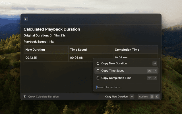 Raycast Store: Playback Duration Calculator