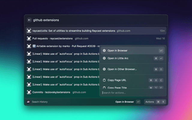 Raycast Store: Arc - overview