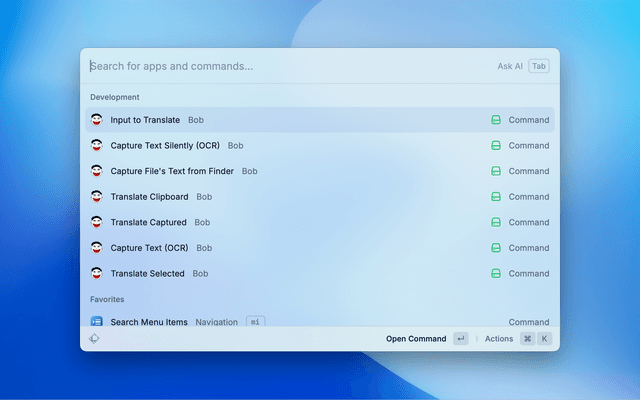 Raycast Store: Bob - Control Bob Translate