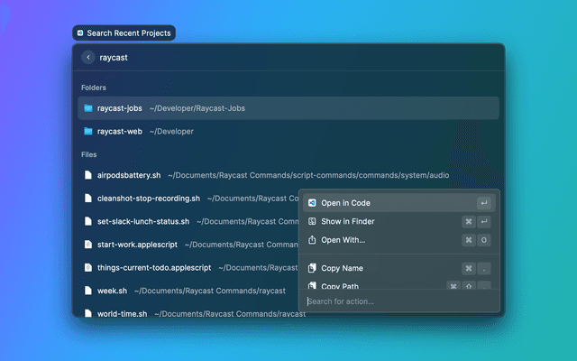 Raycast Store: Visual Studio Code