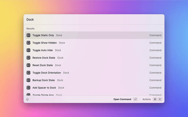 Raycast Store: Dock Tinker - overview