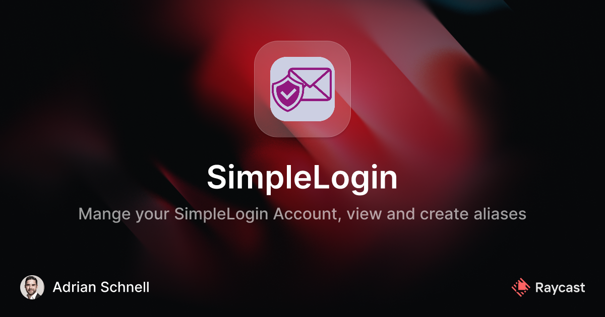 Raycast Store: SimpleLogin