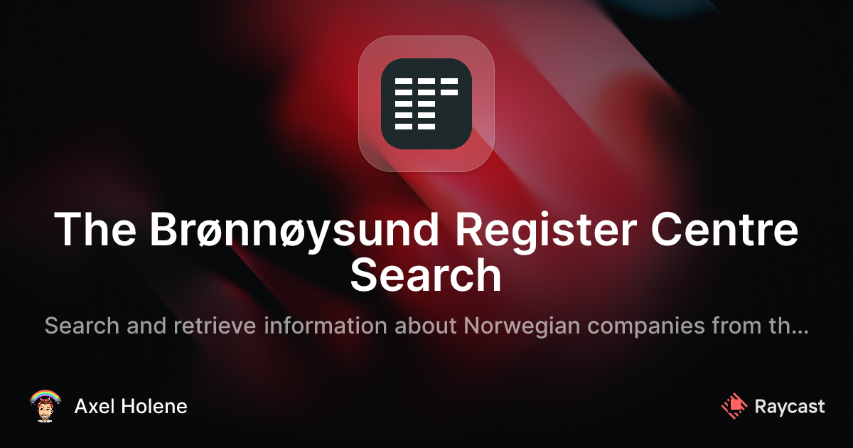 Raycast Store: The Brønnøysund Register Centre Search