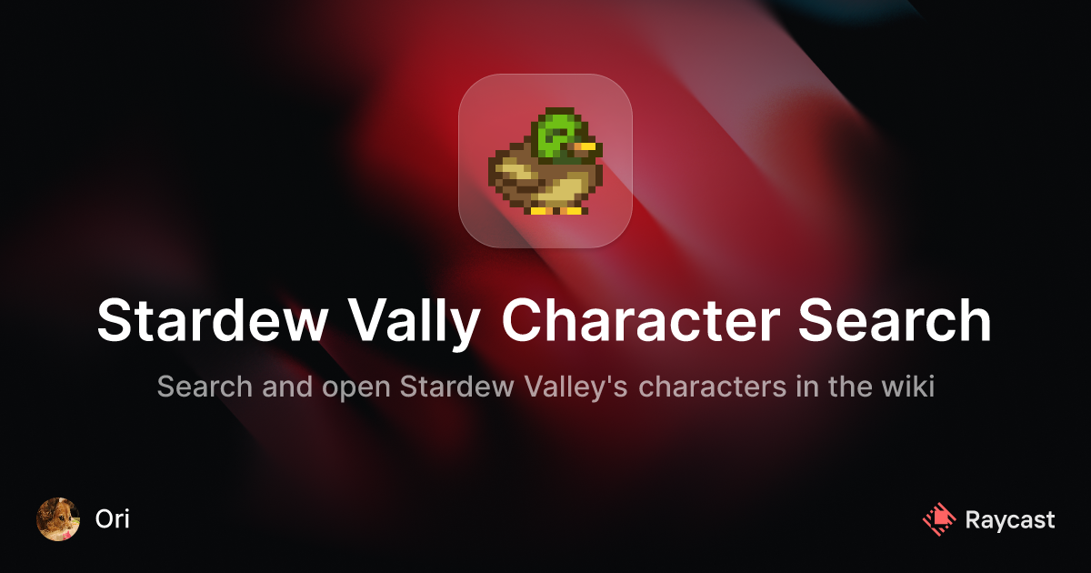 Raycast Store: Stardew Vally Character Search