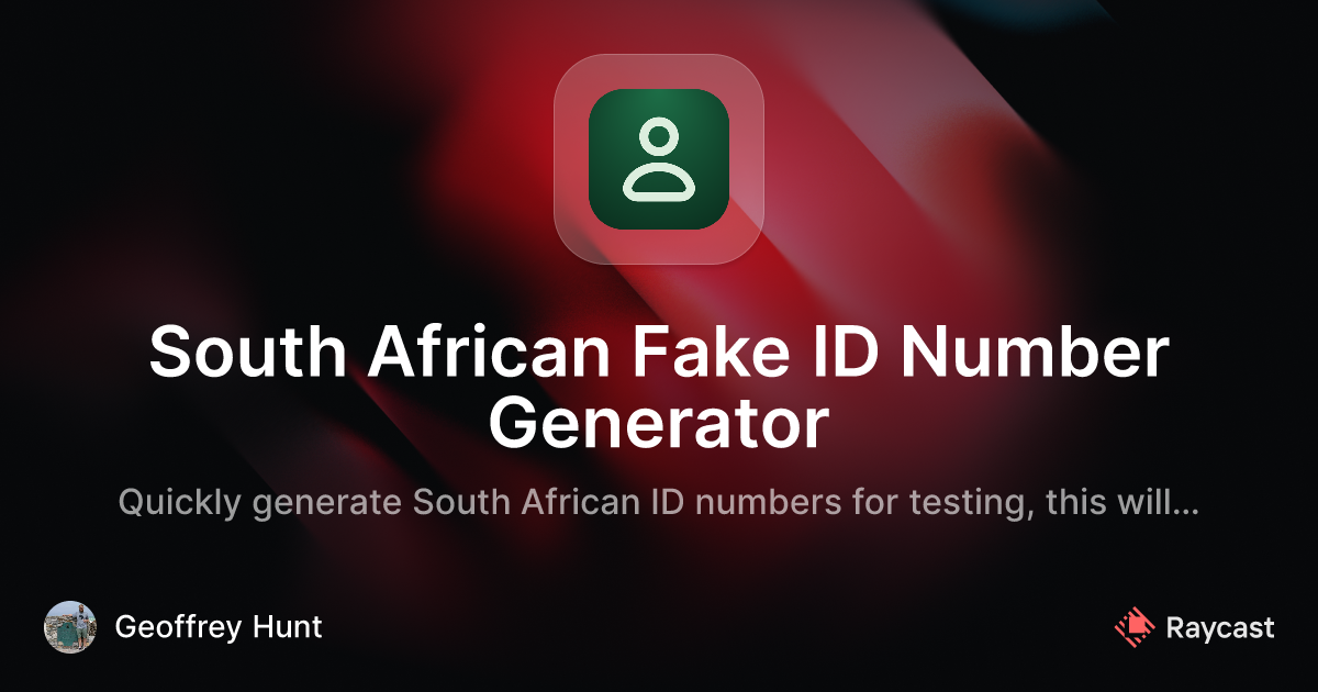 Raycast Store: South African Fake ID Number Generator